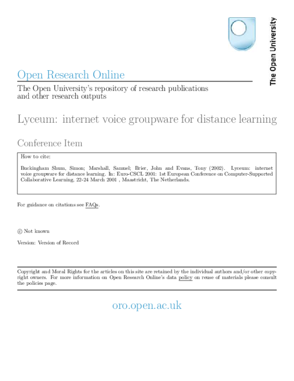 (PDF) Lyceum: Internet voice groupware for distance learning