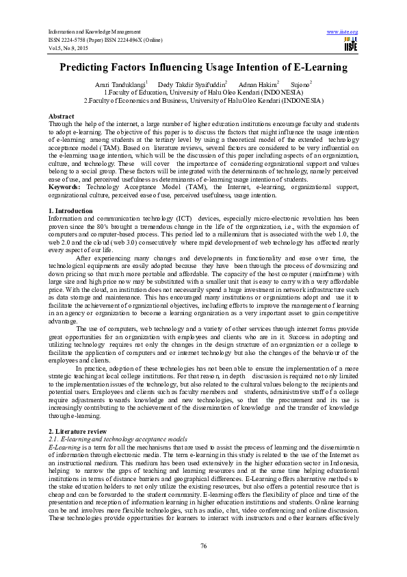 (PDF) Predicting Factors Influencing Usage Intention Of E-Learning