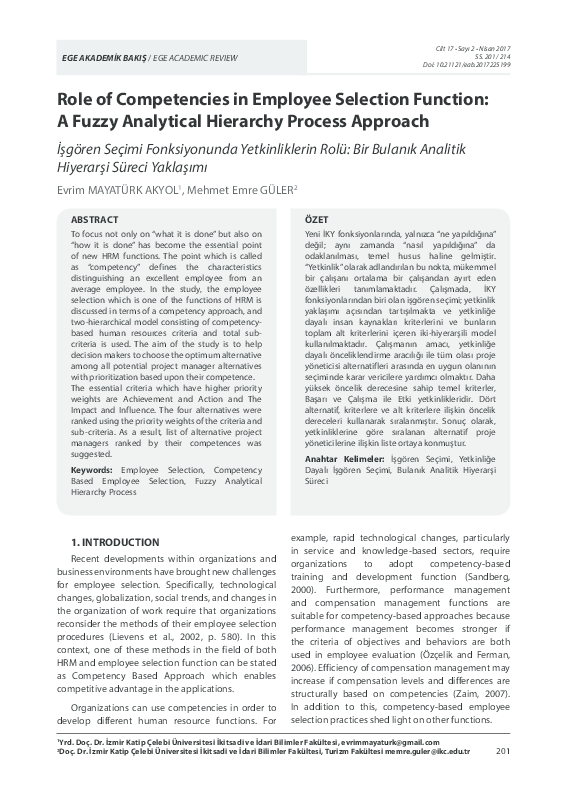 (PDF) Role of Competencies in Employee Selection Function: A Fuzzy Analytical Hierarchy Process ...