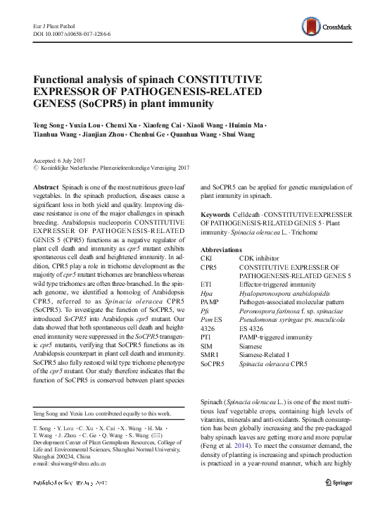 (PDF) Functional analysis of spinach CONSTITUTIVE EXPRESSOR OF ...