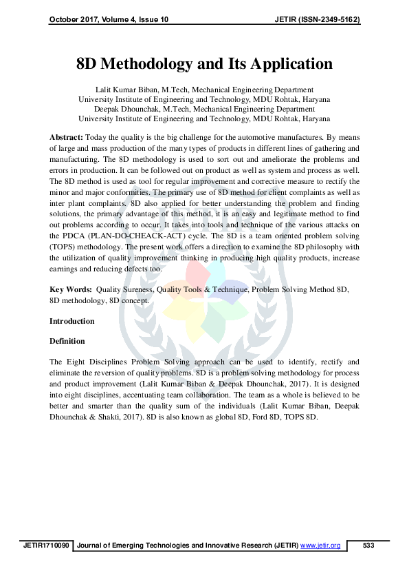 (PDF) 8D Methodology and Its Application