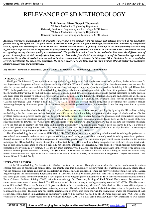 (PDF) RELEVANCE OF 8D METHODOLOGY