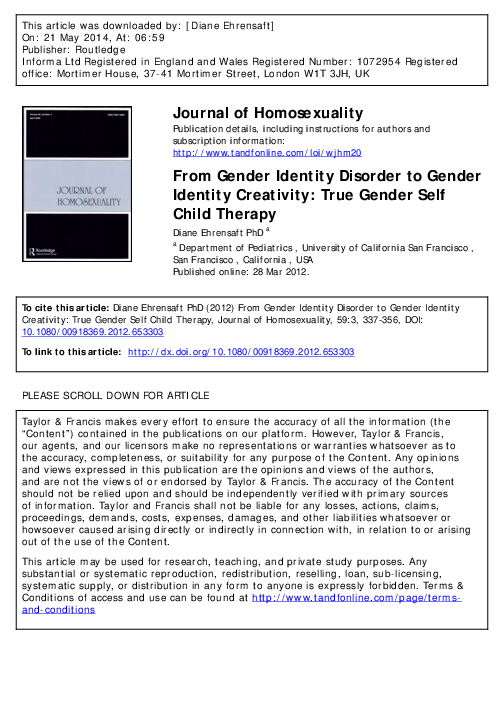 (PDF) From Gender Identity Disorder to Gender Identity Creativity: True ...