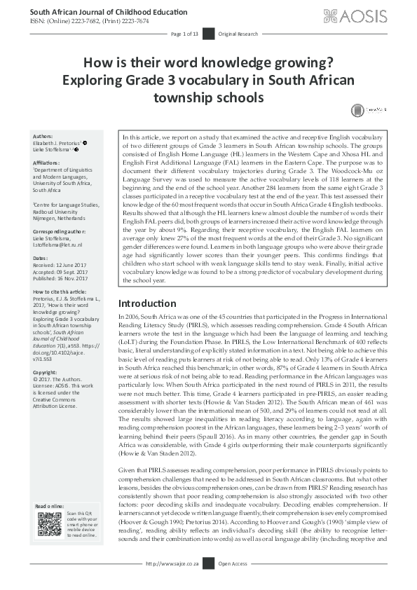 (PDF) How is their word knowledge growing? Exploring Grade 3 vocabulary ...