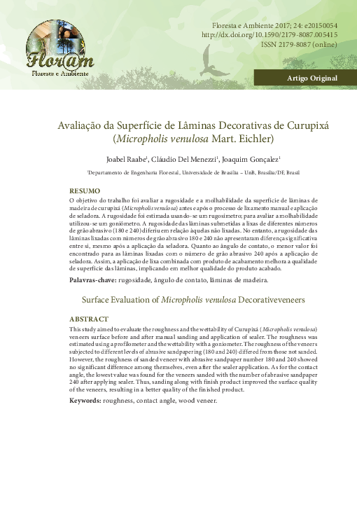 Avaliação da Superfície de Lâminas Decorativas de Curupixá (Micropholis ...