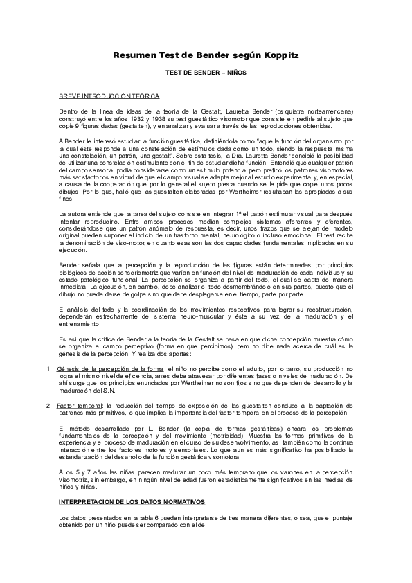 (DOC) Resumen Test de Bender según Koppitz