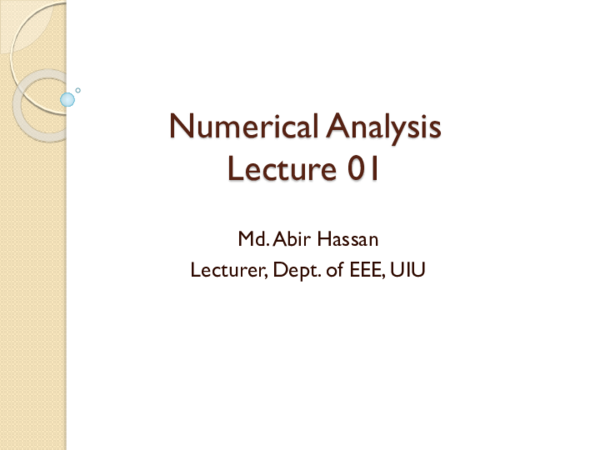 (PDF) Numerical Analysis Lecture 01