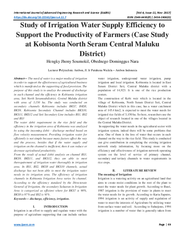 (PDF) Study of Irrigation Water Supply Efficiency to Support the Productivity of Farmers (Case ...