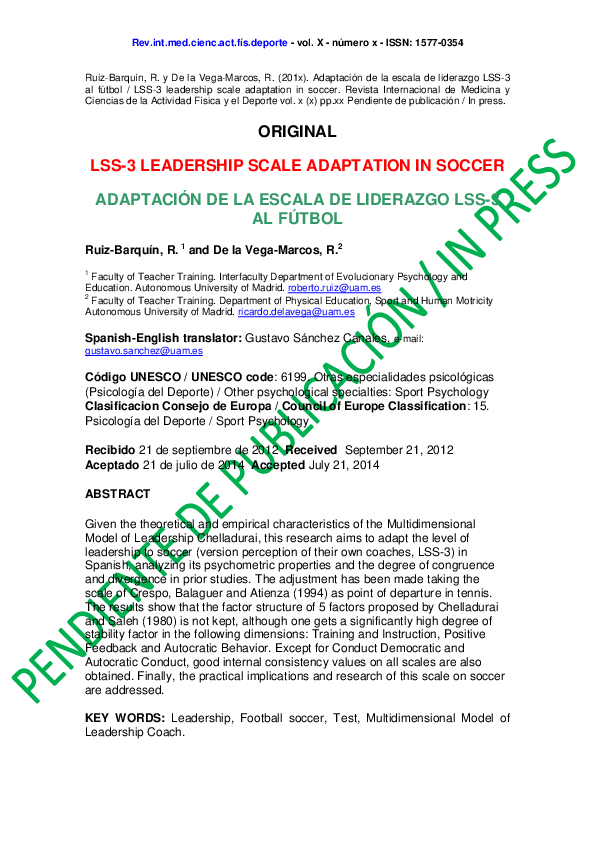 (PDF) LSS-3 Leadership Scale Adaptation in Soccer