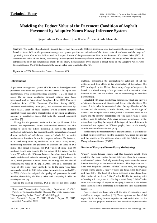 Pdf Modeling The Deduct Value Of The Pavement Condition Of Asphalt Pavement By Adaptive Neuro 0739