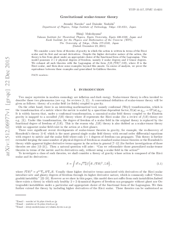 (PDF) Gravitational scalar-tensor theory | Michael Vestergård ...