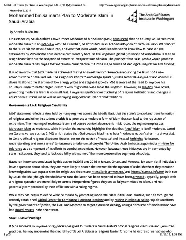 (PDF) Mohammed bin Salman's Plan to Moderate Islam in Saudi Arabia