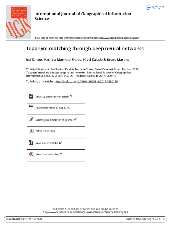 (PDF) Toponym matching through deep neural networks