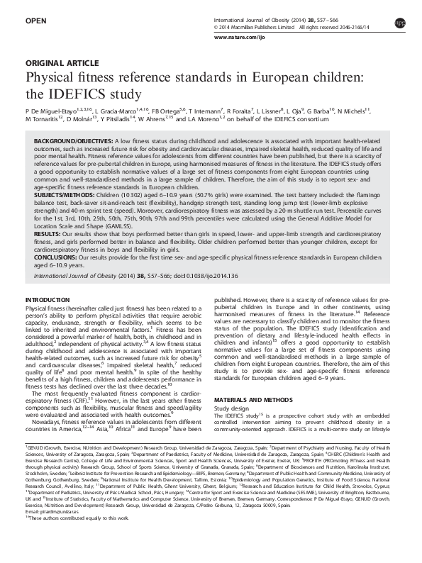 (PDF) Physical fitness reference standards in European children: the ...