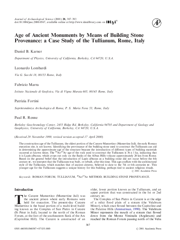 (PDF) Age of Ancient Monuments by Means of Building Stone Provenance: a ...