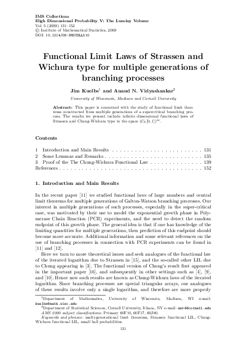 (PDF) Functional Limit Laws of Strassen and Wichura type for multiple generations of branching ...