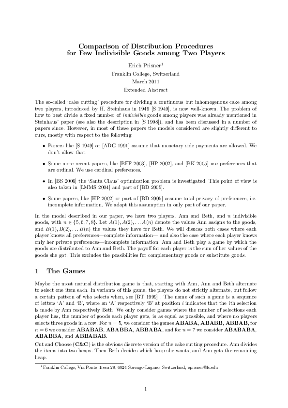 (PDF) Comparison of Distribution Procedures for Few Indivisible Goods ...