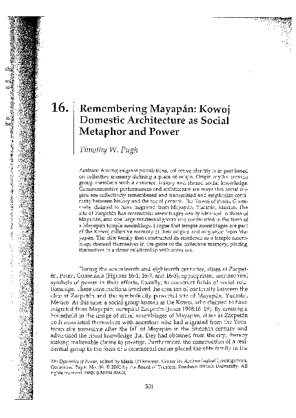 (PDF) Remembering Mayapan: Kowoj Domestic Architecture as Social ...
