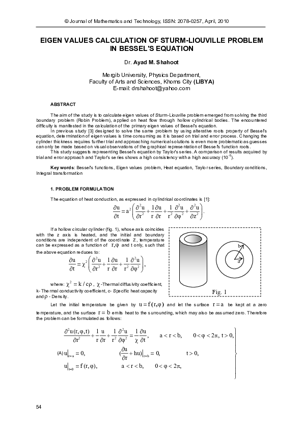 (PDF) EIGEN VALUES CALCULATION OF STURM-LIOUVILLE PROBLEM IN BESSEL'S EQUATION