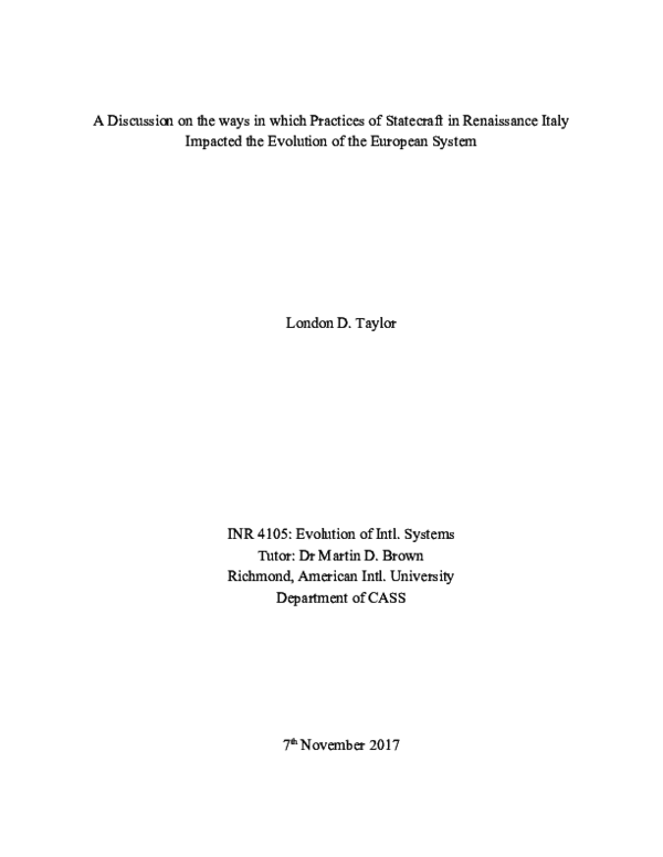 (PDF) A Discussion on the ways in which Practices of Statecraft in ...