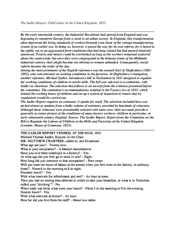(PDF) The Sadler Report Report on Child Labor