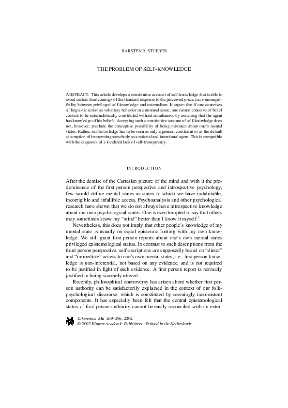 (PDF) The problem of self-knowledge