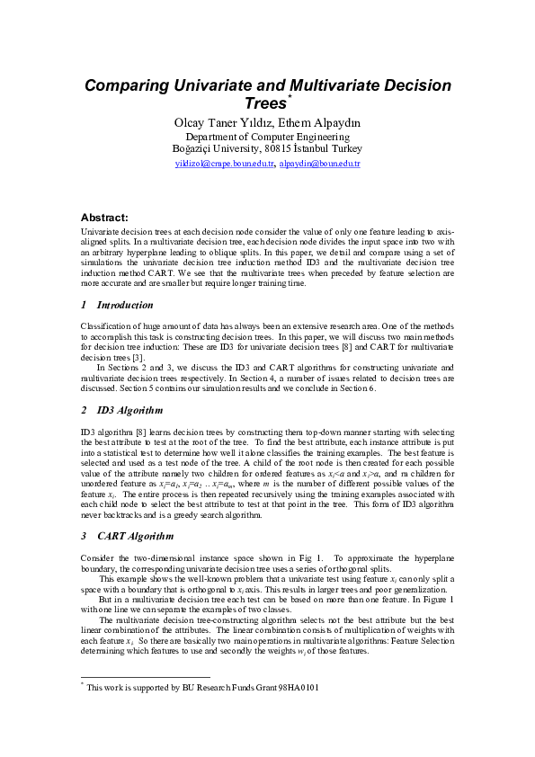 Pdf Comparing Univariate And Multivariate Decision Trees