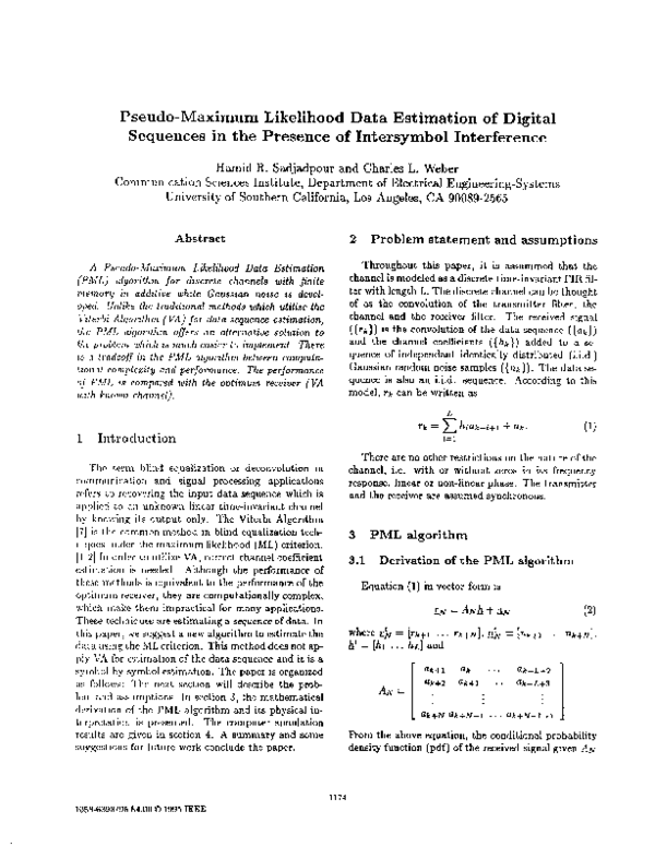 Pdf Pseudo Maximum Likelihood Data Estimation Of Digital Sequences In