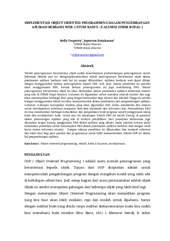 (PDF) IMPLEMENTASI OBJECT ORIENTED PROGRAMMING DALAM PENGEMBANGAN APLIKASI BERBASIS WEB. ( STUDI ...
