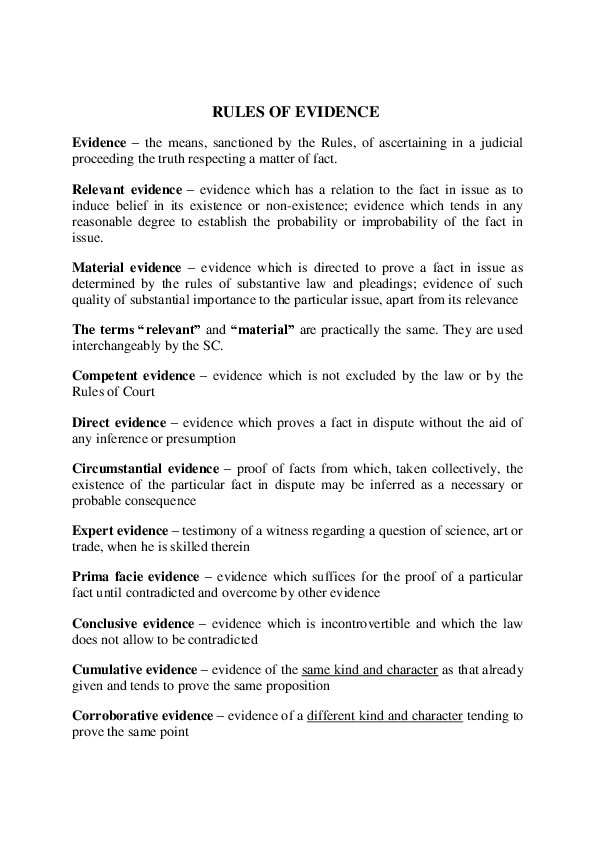 (DOC) RULES OF EVIDENCE