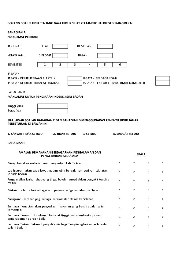 Borang kaji selidik kegemukan