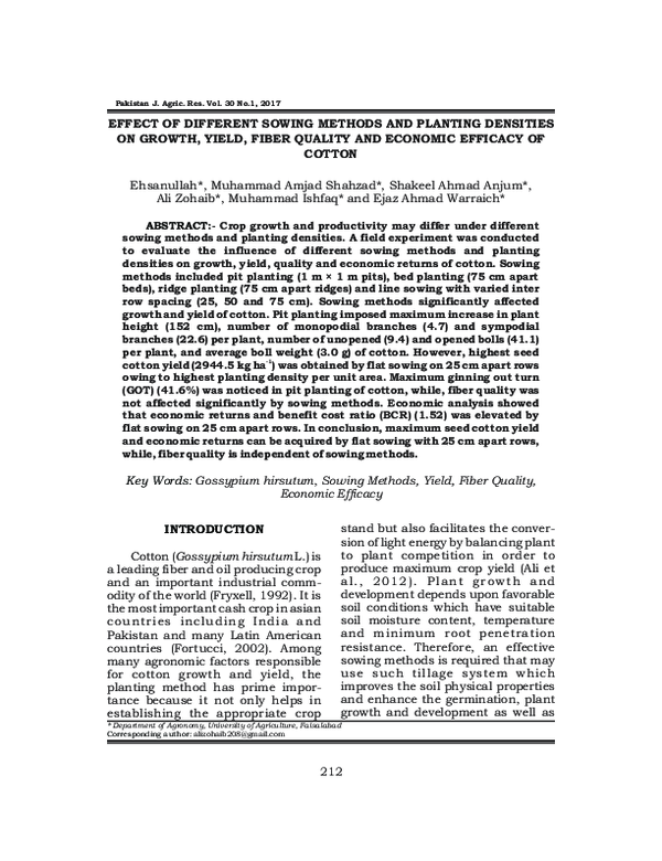 Pdf Effect Of Different Sowing Methods And Planting Densities On