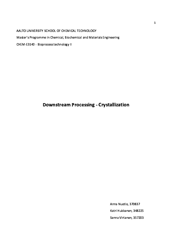 (PDF) Downstream Processing -Crystallization