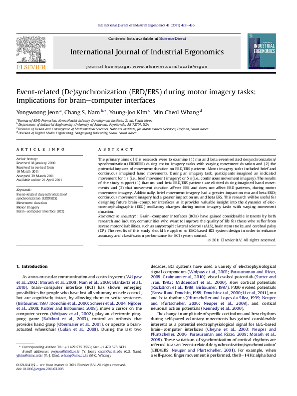 Pdf Event Related De Synchronization Erd Ers During Motor Imagery