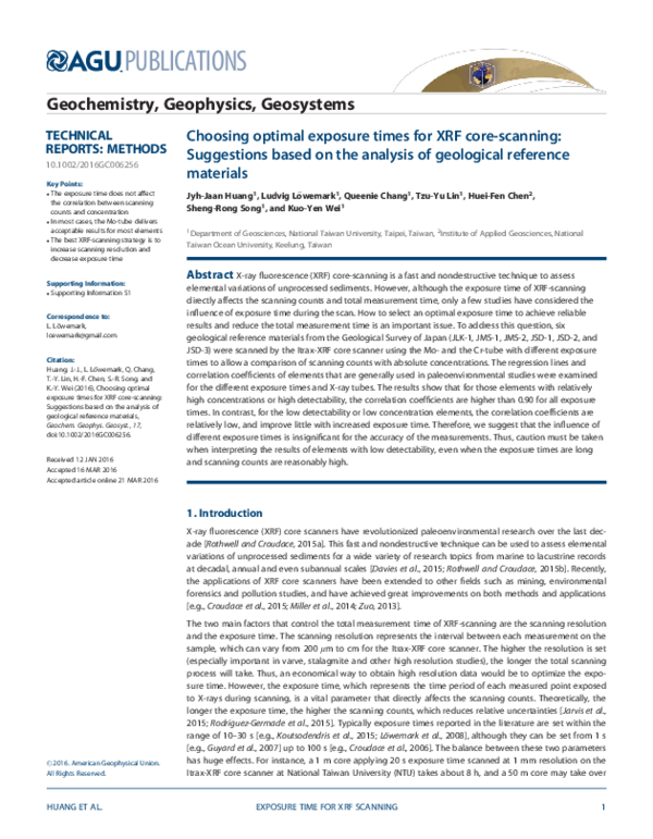 (PDF) Choosing optimal exposure times for XRF core-scanning: Suggestions based on the analysis ...
