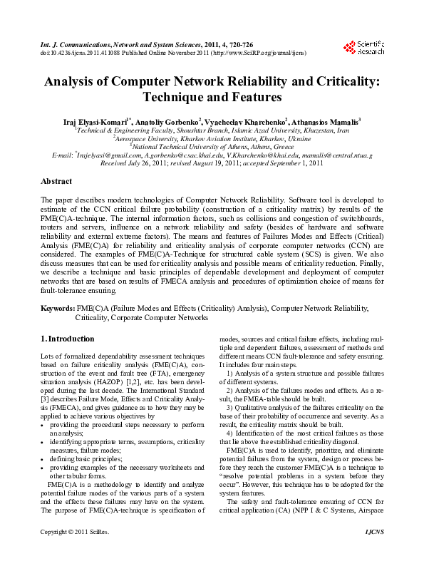 (PDF) Analysis of Computer Network Reliability and Criticality: Technique and Features