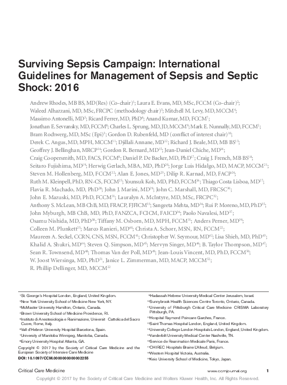 (PDF) Critical Care Medicine Surviving Sepsis Campaign: International ...