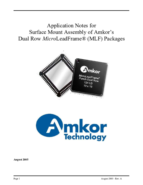 (PDF) Application Notes for Surface Mount Assembly of Amkor's Dual Row ...