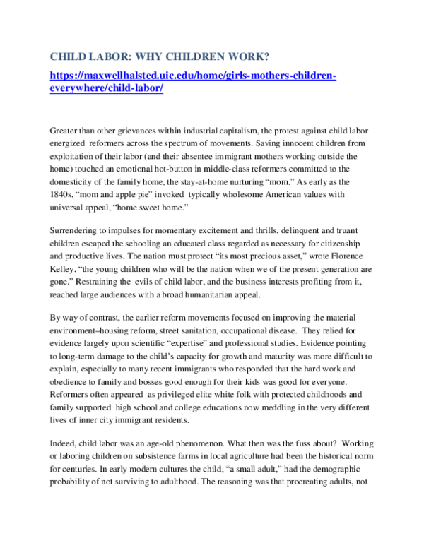 (PDF) CHILD LABOR: WHY CHILDREN WORK?