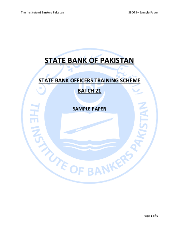 (PDF) The Institute of Bankers Pakistan SBOTS – Sample Paper STATE BANK ...