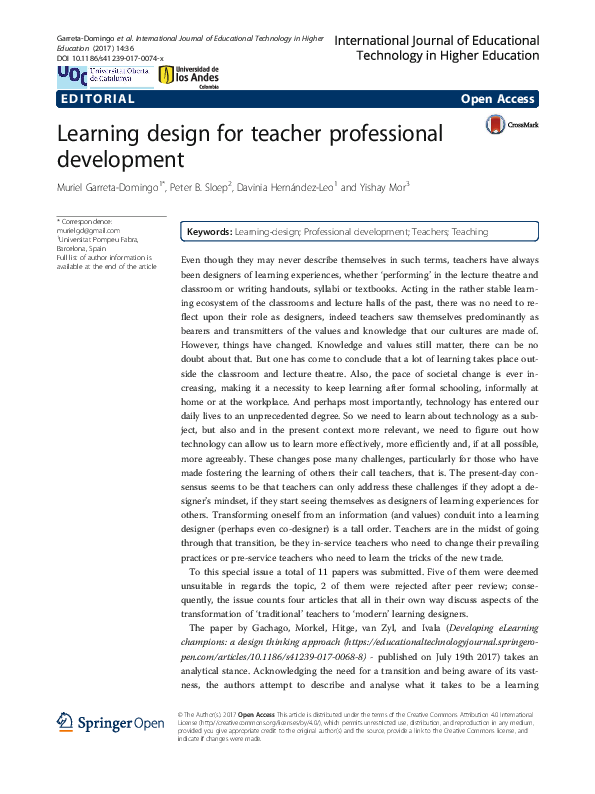(PDF) Learning design for teacher professional development