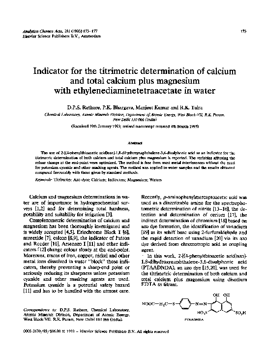 (PDF) Indicator for the titrimetric determination of calcium and total ...