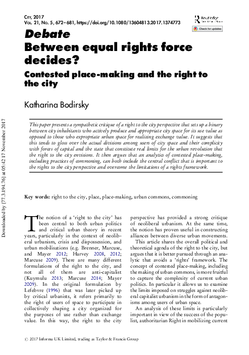 (PDF) Between equal rights force decides? Contested place-making and ...