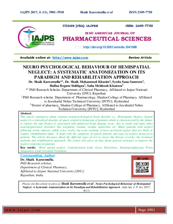 (PDF) NEURO PSYCHOLOGICAL BEHAVIOUR OF HEMISPATIAL NEGLECT: A ...