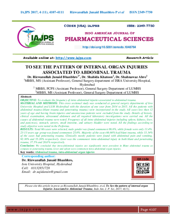(PDF) TO SEE THE PATTERN OF INTERNAL ORGAN INJURIES ASSOCIATED TO ...