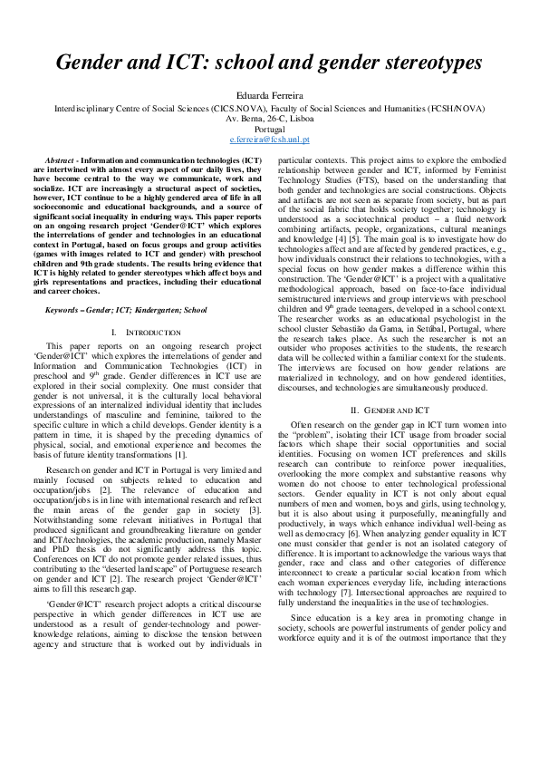(PDF) Gender and ICT: school and gender stereotypes