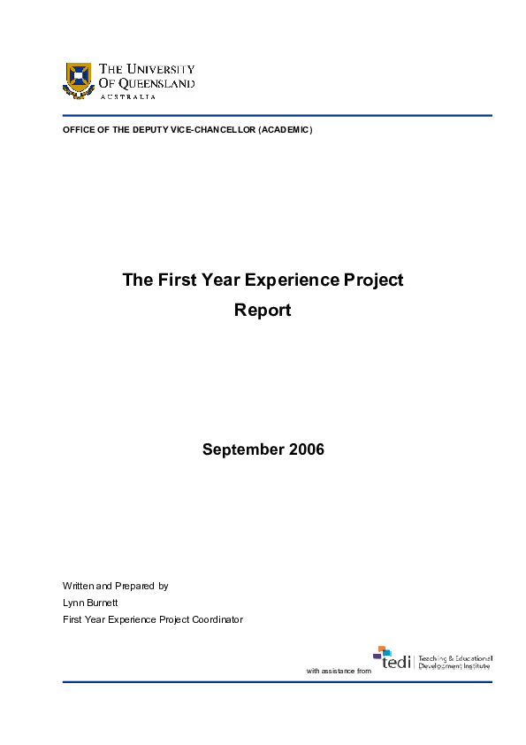 (PDF) The first year experience project report
