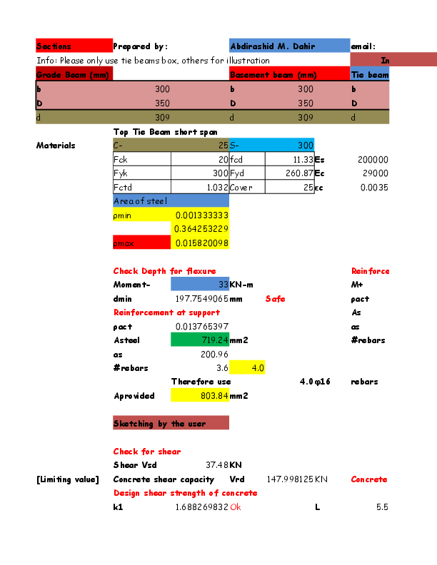 (XLS) RC Beam Design EBCS
