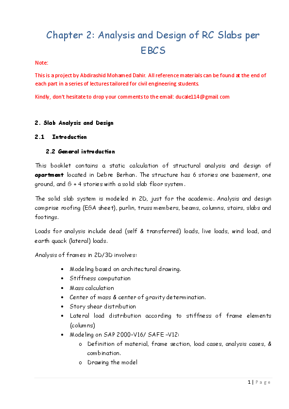 (DOC) Chapter 2: Analysis and Design of RC Slabs per EBCS