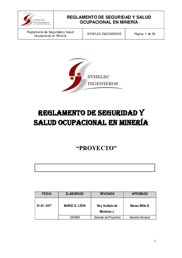 (DOC) REGLAMENTO DE SEGURIDAD Y SALUD OCUPACIONAL EN MINERÍA